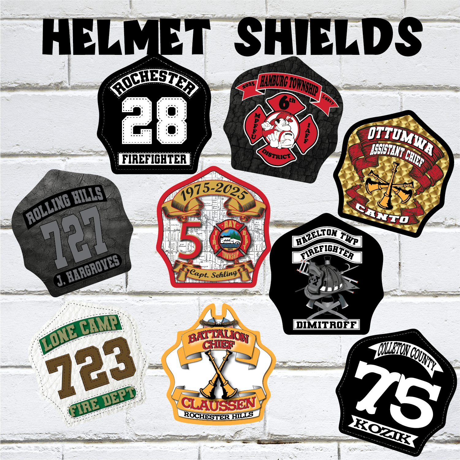 Custom metal firefighter helmet shields and more. – BoxAlarmInk